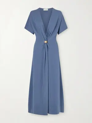 Altuzarra Rena Embellished Gathered Jersey Maxi Dress - Blue