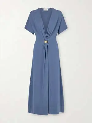 Altuzarra Rena Embellished Gathered Jersey Maxi Dress - Light Blue