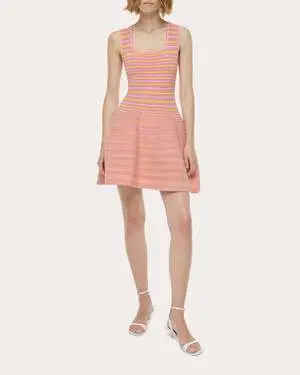 Simkhai Cally Stripe Knit Fit & Flare Mini Dress - Orange