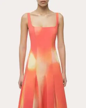 Simkhai Lara Abstract Pleated Fit & Flare Midi Dress