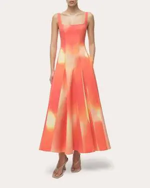 Simkhai Lara Abstract Pleated Fit & Flare Midi Dress