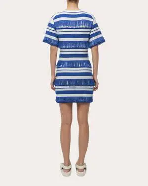 Simkhai Torrance Stripe Knit Fringe Mini T-shirt Dress