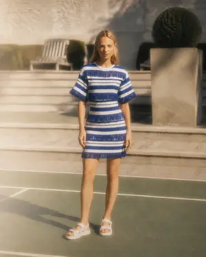 Simkhai Torrance Stripe Knit Fringe Mini T-shirt Dress