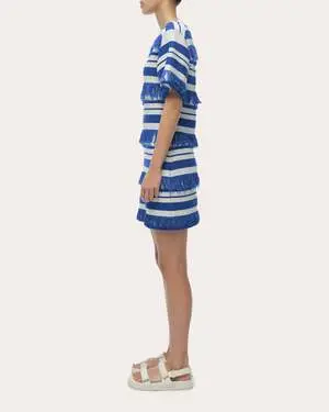 Simkhai Torrance Stripe Knit Fringe Mini T-shirt Dress