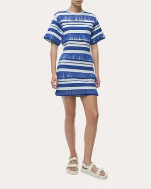 Simkhai Torrance Stripe Knit Fringe Mini T-shirt Dress