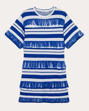 Simkhai Torrance Stripe Knit Fringe Mini T-shirt Dress