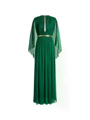 Alberta Ferretti V-neck Cape Sleeves Dress - Green