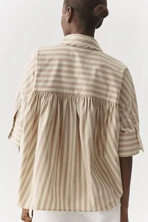 Maeve Mabel Boxy Scalloped Shirt Top - Neutral