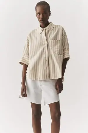 Maeve Mabel Boxy Scalloped Shirt Top - Neutral