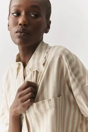 Maeve Mabel Boxy Scalloped Shirt Top - Neutral