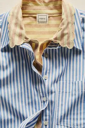 Maeve Mabel Boxy Scalloped Shirt Top - Neutral