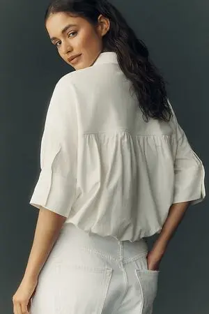 Maeve Mabel Bubble-hem Oxford Shirt Top