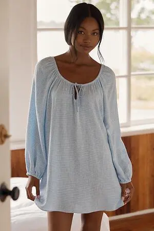 Eberjey Linen Blend Mini Dress - Blue Pattern