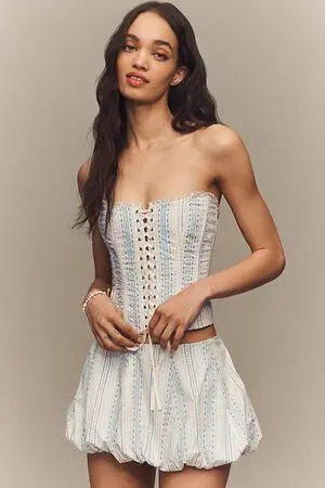 LoveShackFancy Georgeanne Mini Skirt - Cinched Blue