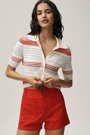Maeve Colette Len Stretch High-rise Shorts - Cherry Bomb