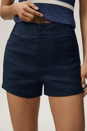 Maeve Colette European Linen Stretch High-rise Shorts - Maritime Blue
