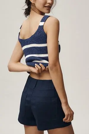 Maeve Colette European Linen Stretch High-rise Shorts - Maritime Blue
