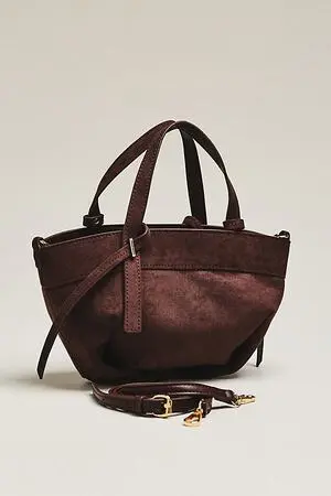 Anthropologie Faux Suede Mini Cinched Handbag - Chocolate
