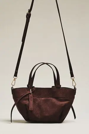 Anthropologie Faux Suede Mini Cinched Handbag - Chocolate