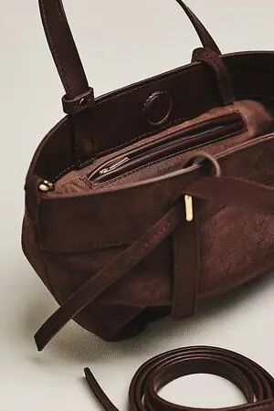 Anthropologie Faux Suede Mini Cinched Handbag - Chocolate