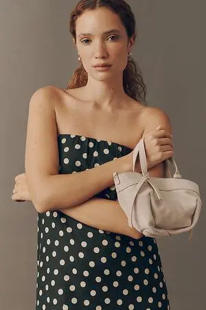 Anthropologie Faux Suede Mini Cinched Handbag - Cream