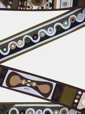 Emilio Pucci Khaki And Blue Mixed Print Silk Twill Bandeau Scarf