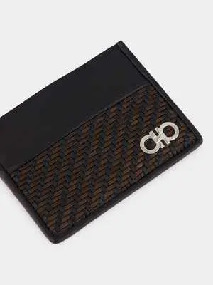 FERRAGAMO And Black Woven Leather Card Holder