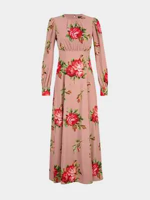 Dolce & Gabbana Rose Bouquet Print Silk Maxi Dress - Pink