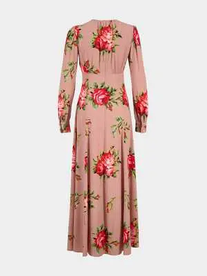 Dolce & Gabbana Rose Bouquet Print Silk Maxi Dress - Pink