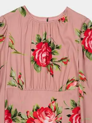 Dolce & Gabbana Rose Bouquet Print Silk Maxi Dress - Pink