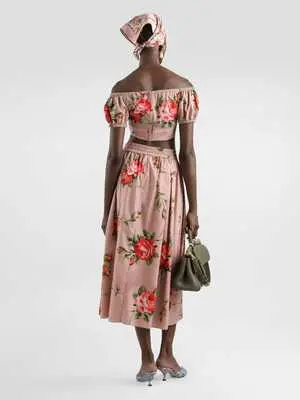 Dolce & Gabbana Rose Bouquet Print Pleated Midi Skirt - Pink