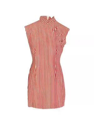 HUI HUI Striped Mandarin-collar Top