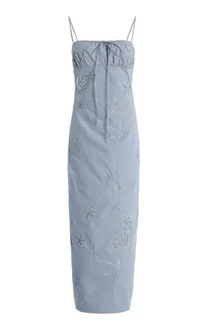 Bernadette Riri Embroidered Cotton Midi Dress - Blue