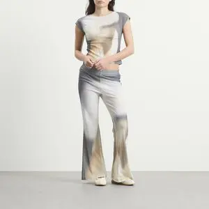 KIJUN Sheer Print Flared Trousers