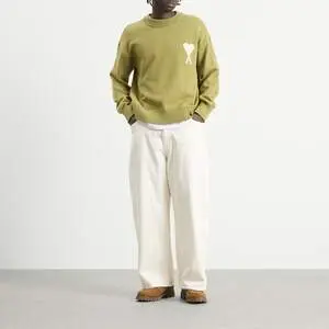 AMI Paris Crewneck Sweater With De Coeur - Matcha/ecru