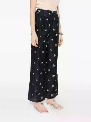 FORTE_FORTE Floral Wide-leg Trousers - Black