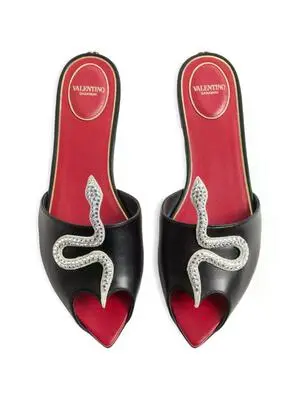 Valentino Garavani Coeur Vipère Kidskin Slide Sandals - Black