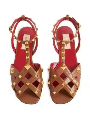 Valentino Garavani Studded Kidskin Sandals - Brown