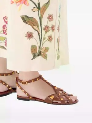 Valentino Garavani Studded Kidskin Sandals - Brown