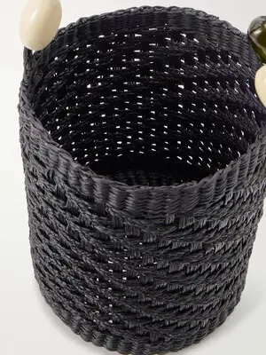 SENSI STUDIO Embellished Leather-trimmed Straw Bucket Bag