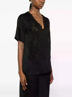 ERMANNO FIRENZE Floral-embroidery V-neck Top