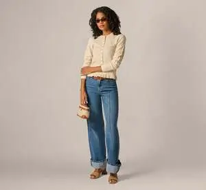 Adrianna Papell Cable Knit Cardigan Sweater With Ruffle Hem