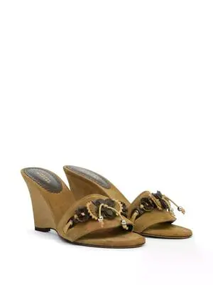 Isabel Marant Étoile Suede Decorated-strap Wedge Mules - Neutrals