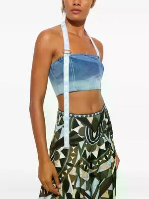 Emilio Pucci Marmo Print Denim Strapless Top