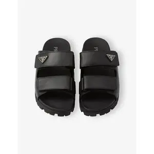 Prada Enamelled-logo Leather Slides