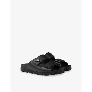 Prada Enamelled-logo Leather Slides