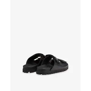Prada Enamelled-logo Leather Slides