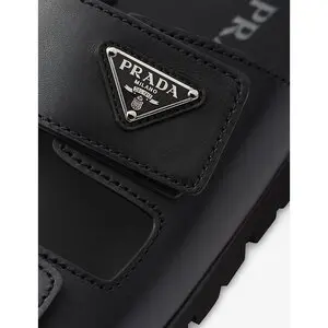 Prada Enamelled-logo Leather Slides