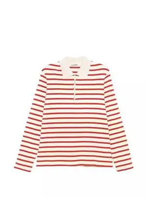JIL SANDER Striped Zip Polo Shirt - Red
