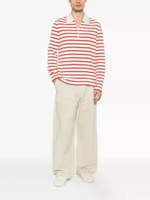 JIL SANDER Striped Zip Polo Shirt - Red